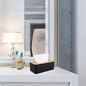 Tissue Box Cover,Tissue Holders,Tissue Box Holder for Bathrooms,Bamboo Cover Plate,Home and Office,9.7 * 5 * 3.6in (Black)