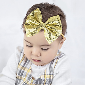 Song Qing Baby Infant Girls Hair Band Sequined Bow Headband Turban Knot Hair Headwear Gold