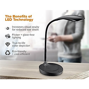 Bostitch Office LED Gooseneck Desk Lamp with USB Charging Port, 3 Dimming Levels, Touch Control, Black (VLED1502-BK)