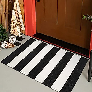 LEEVAN Black and White Rug 2X3, Washable Black Door Mat Cotton Woven Front Porch Rug, Layered Door Mats Outdoor Welcome Indoor Door Mat, Farmhouse Go Away Door Mat Door Mat Indoor Entrance Rug