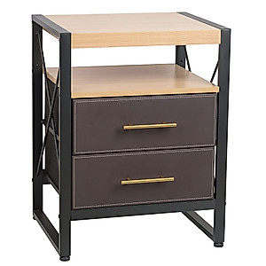 GAJUST End Table with Wood Top and Adjustable Legs, Gold Handle