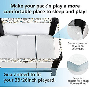 TILLYOU Portable Crib Mattresses, Memory Foam Pack N Play Mattress Pad, Mini Crib Mattress Nap Mat, Portable Trifold Playard Mattress, 38x26x2.25 inches