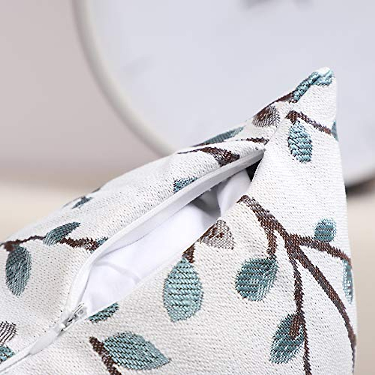 Basic Model Set of 2 Jacquard Throw Pillow Covers Leaf Decorative Pillowcase Square Cushion Cover for Couch Sofa, 18x18 Inch