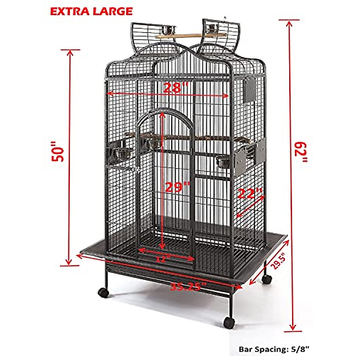 Extra Large Wrought Iron Open/Close Play Top Bird Parrot Cage, Include Metal Seed Guard Solid Metal Feeder Nest Doors Overall Dimensions: 35.25" Wx29.5 Lx62 H(with Seed Skirt)