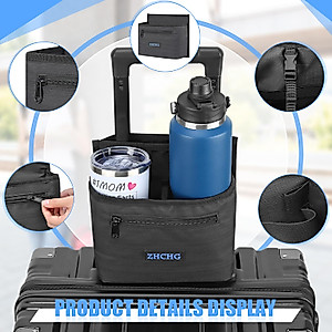 ZHCHG Luggage Travel Cup Holder Attachment for Suitcase Drink Carrier Caddy, Coffee Mug and Tumblers, Traveler Carry on Hands Free Accessory- Gifts for Flight Attendants Travelers Accessories