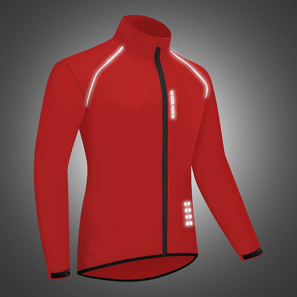 WOSAWE Men's Cycling Wind Jacket Reflective Ultralight Windbreaker Red XXL