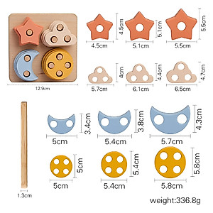 WOODEN TEETHER Silicone Stacking Sorting Toys for Baby and Toddlers Geometric Stacking Building Blocks Toys Montessori Early Educational Intelligence Block Puzzles for Infants