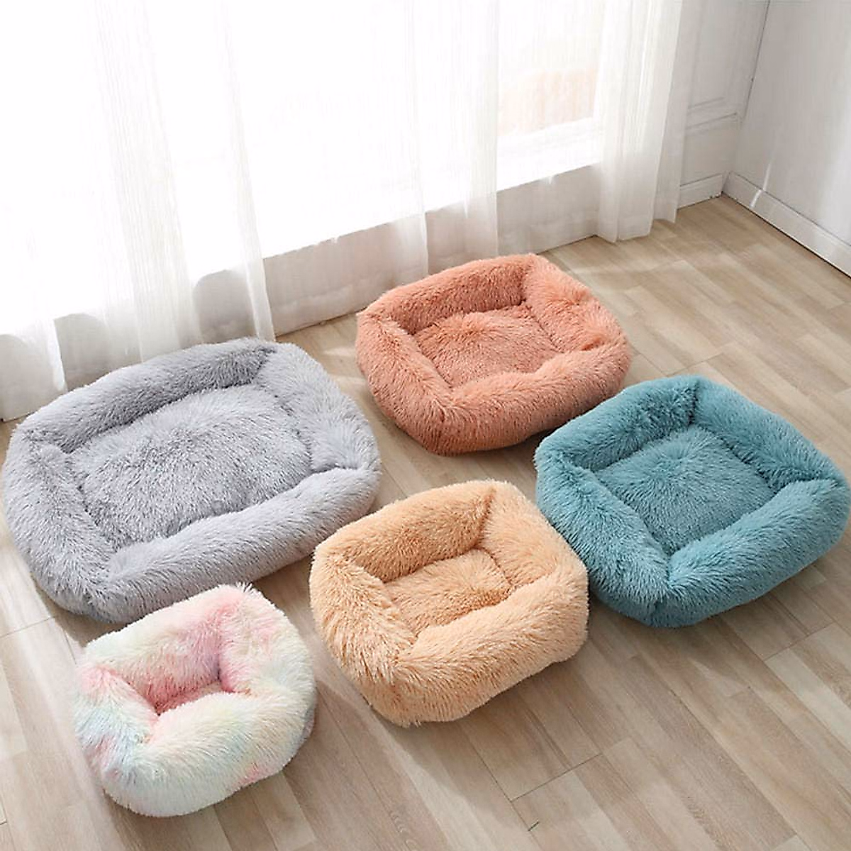 Bed Light Brown Plush Square Beds for Small Medium Large Dogs Super Soft Winter Warm Sleeping Mats for Cats 1Pcs S