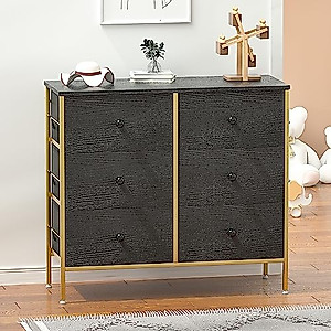 Visiblesser Black Dresser for Bedroom, Fabric Dresser for Closet, 6 Drawer Dresser with Metal Frame, Storage Organizer for Living Room, Hallway, Nursery