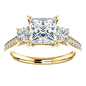 Solitaire Moissanite Engagement Ring Set 2 CT Princess Cut Bridal Wedding Ring Set for Women Propose Gifts Her VVS Colorless (925 Silver (Yellow Gold Plated))