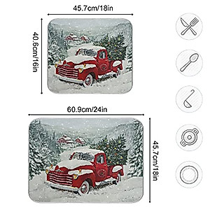 xigua Christmas Truck Dish Drying Mat for Kitchen Counter,Texture Ultra Absorbent Reversible Microfiber Dishes Drying Rack Pad Heat-resistant Mats 16x18in
