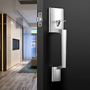 Abelockand Front Door Handle, Entry Door Handle Set, Exterior Entry Door Handle with Door Lever for Right and Left Handed Doors, Single Cylinder Door Handle Set with Lower Half Lever, Satin Nickel