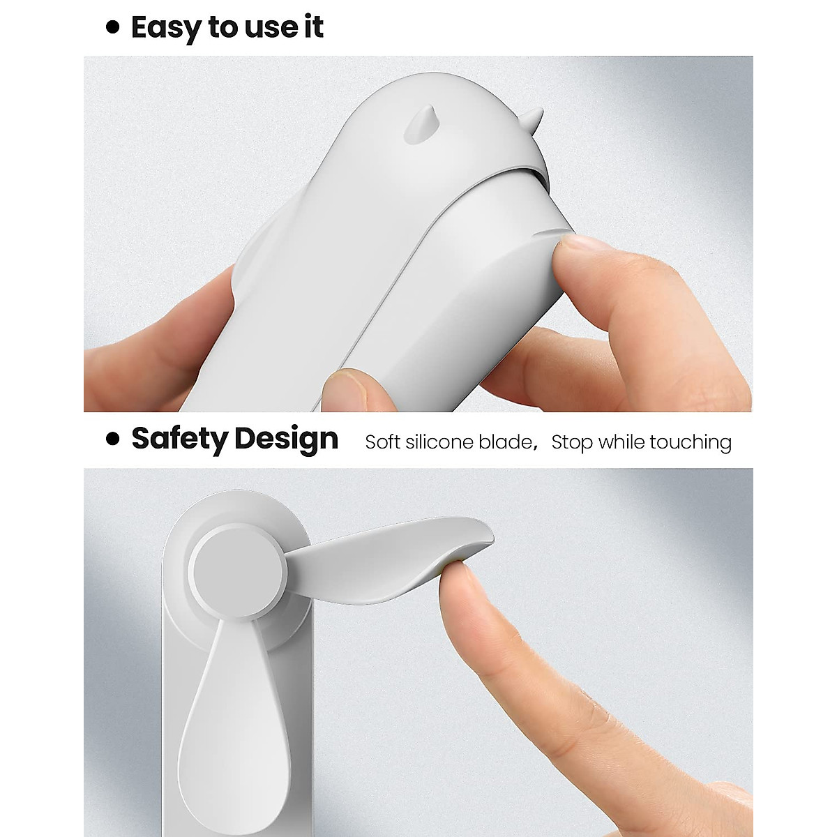 Gaiatop Portable Foldable Small Fan, Mini Hand Held Fan with USB Rechargeable 2000mAh Battery, Eyelash Fan for Girls, Travel For Women, Outdoor, White