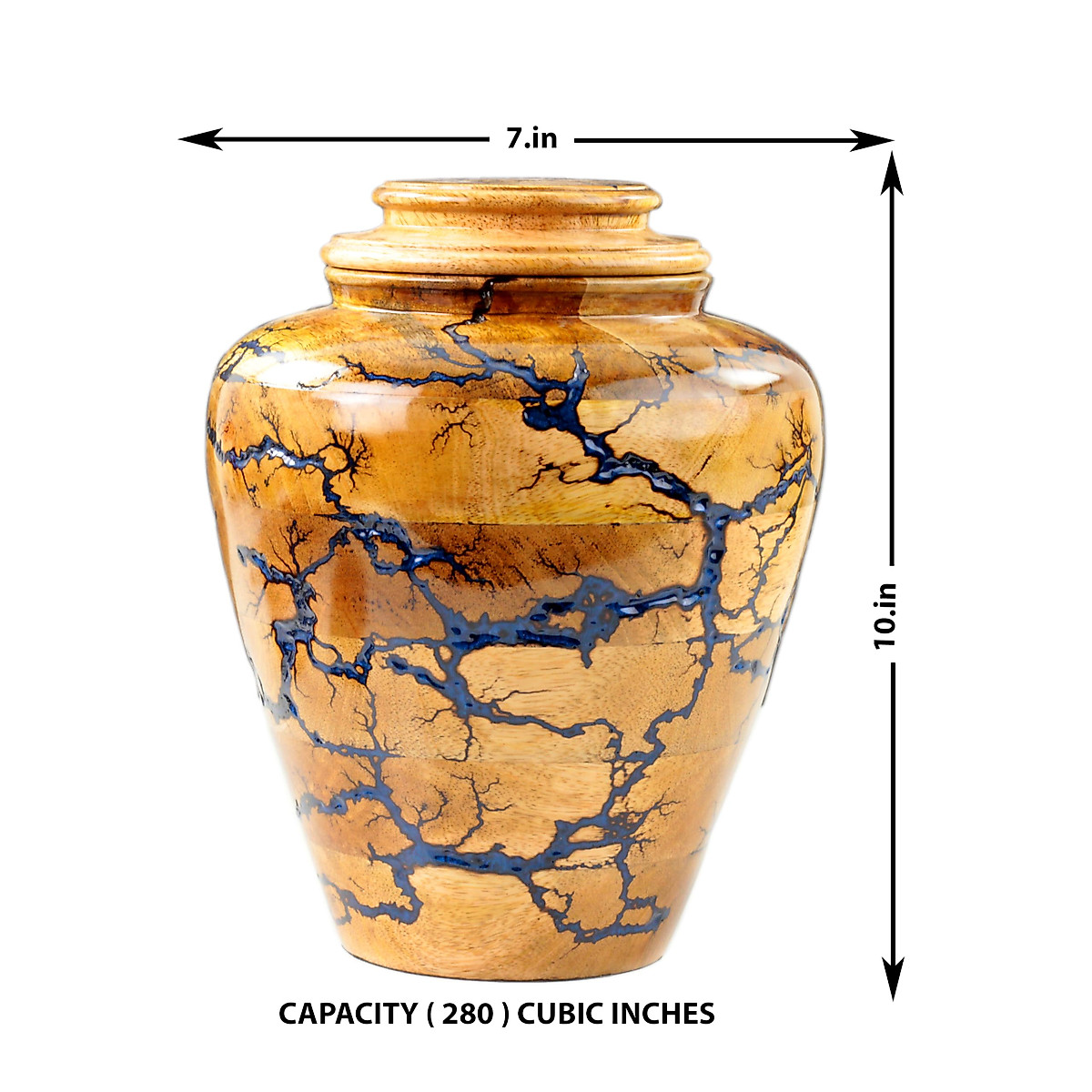 Hand Crafted Mango Wood and Resin Urn | Wooden Cremation Urns Adult Pet,Male & Female Ashes Handmade Fractal Turn Wood Human Ash for Storge (Large) Capacity (200) Cubic Inches