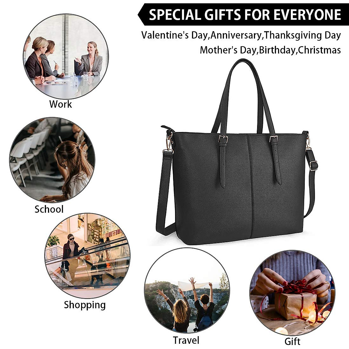Laptop Tote Bag for Women 15.6 Inch Waterproof Lightweight Leather Computer Laptop Bag Women Business Office Work Bag Briefcase Large Travel Handbag Shoulder Bag Black