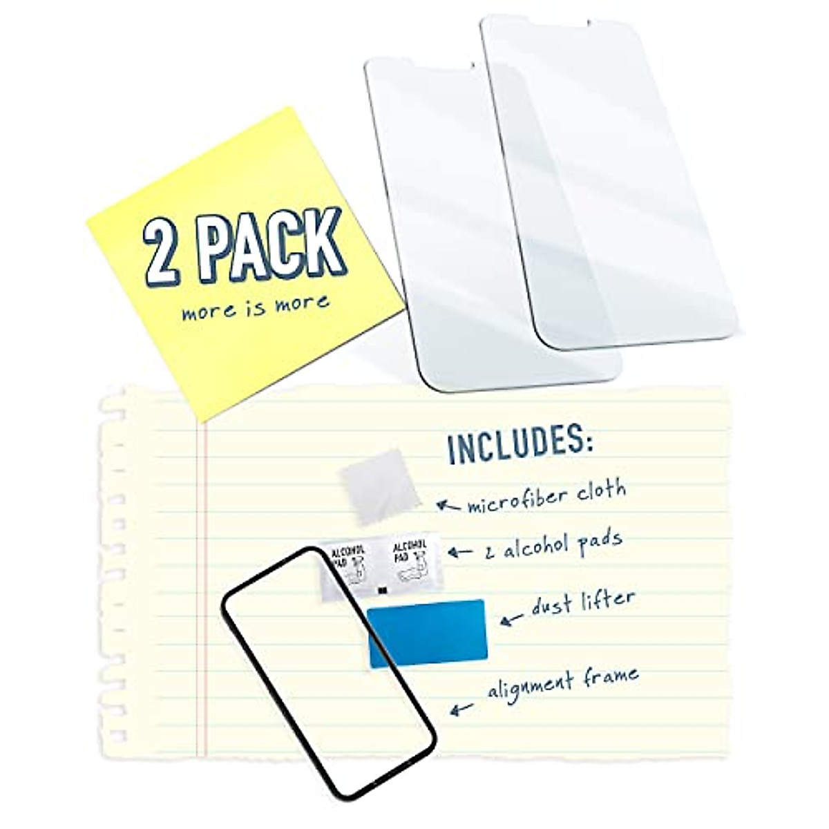 Smartish Screen Protector for iPhone 13 Pro/iPhone 13 - Tuff Sheet - Scratch Resistant Tempered Glass with Alignment Tool - Clear 2-Pack