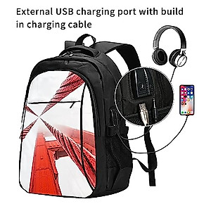 Ropes on The Golden Gate Bridge Printed Backpack Laptop Bookbag With USB Charger Daypack For Travel Business