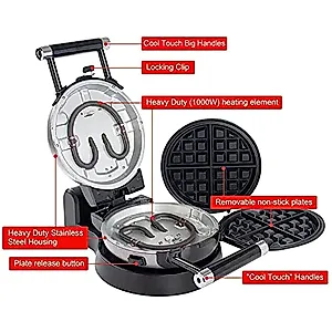 Health and Home 3-in-1 Waffle Maker, Omelet Maker, Egg Waffle Maker, 3 Removable Nonstick Baking Plates, Upgraded 360 Rotating Belgian Waffle Maker