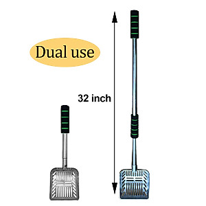 32 inch Cat Litter Scooper Metal Cat Litter Scoop Long Handle Cat Scoop Litter Box Scooper Non-Stick Aluminum Deep Shovel Litter Scoop Large Kitty Sifter Scoop Manages Big Clumps of Multi-Cat Families