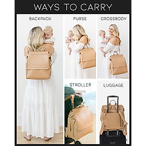 MIA + SOPHIA Leather Diaper Bag Backpack with USB Charging Port, Changing Pad, Stroller Straps, Bottle Holder (Brown Sophia)