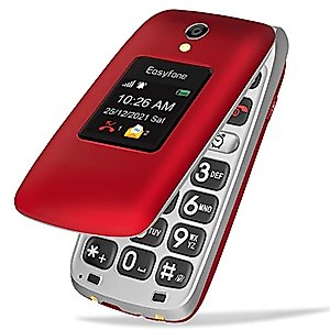 Easyfone Prime-A1 Pro 4G Big Button Flip Cell Phone for Seniors | Easy-to-Use | Clear Sound | SOS Button w/GPS | 1500mAh Battery | Unlocked (T-Mobile&MVNOs) | Charging Dock (Red)
