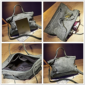 Large Rivet Purse Suede Leahter Hanbags for Women Grey Gothic Style Crossbody Bags Ladies Top Handle Satchel Studded Tote Bags