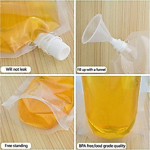 Wobe 15pcs Plastic Liquor Pouch Drinks Flasks, Concealable Drinking Flasks Cruise Bag Kit 230 ml 420 ml 1000 ml with Funnel Clear Foldable Water Bottle For Spirits Booze Alcoho