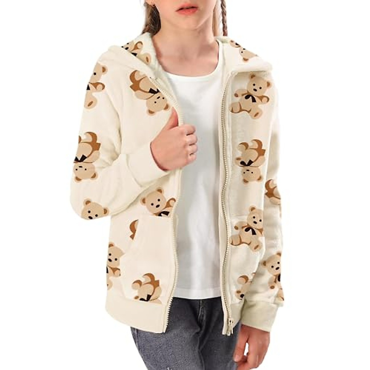 V.&GRIN Girl Zip up Hoodie Sweatshirt Soft Fuzzy Fleece Jacket with Pocket for Girls 5-16 Years(Little Bear10-12)