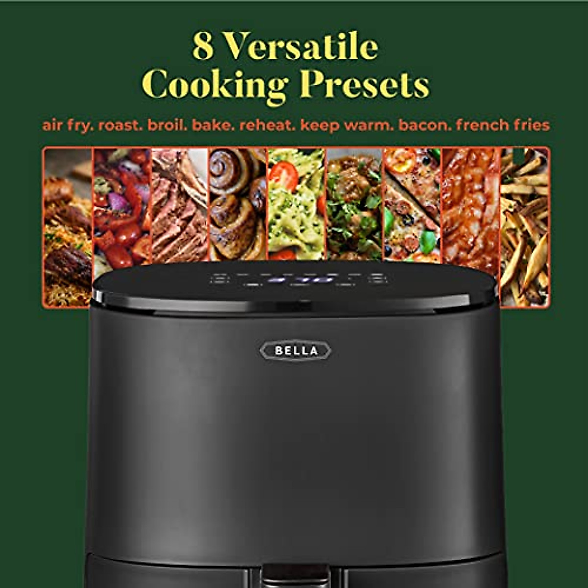 BELLA 2.9QT Touchscreen Air Fryer Oven and 5-in-1 Multicooker with Removable NonstickDishwasher Safe Crisping Tray and Basket, 1400 Watt Heating System, Matte Black