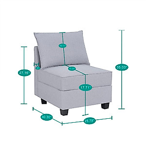 Naomi Home Modular Sofa Middle Module with Storage Accent Armless Chair for Modular Sofa Customizable Sectional Sofa Couch Accent Armless Chair, Linen, Gray
