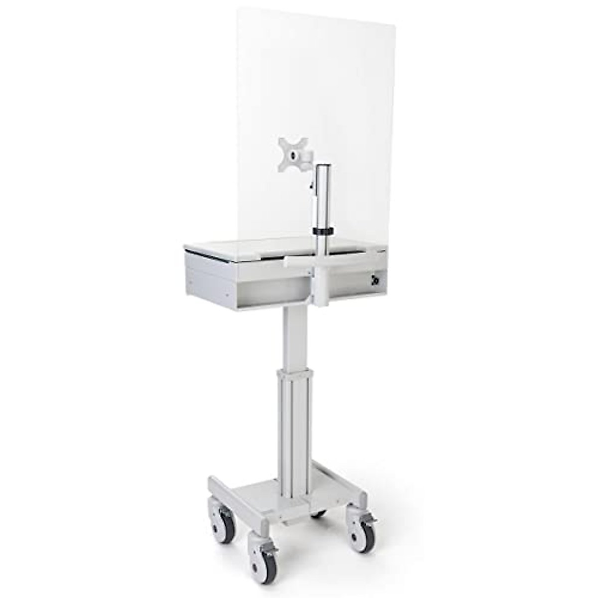Displays2go Medical Computer Cart with Sneeze Shield, Acrylic, Screw-On – Gray (DWMDC1MNSH)