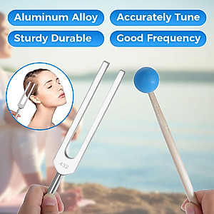 432 Hz Tuning Fork Set for Healing, Musical Instrument Tuning Forks for Chakra Balancing, Vibration, Reduce Stress, Meditation, Sound Therapy - with Silicone Hammer Bag Cleaning Cloth