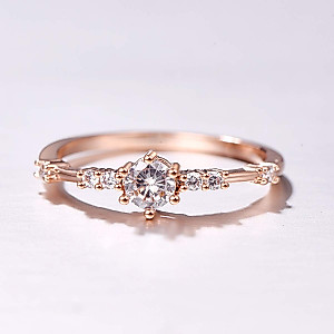 PAKULA Rose Gold Plated Women Cubic Zirconia CZ Dainty Knuckle Band Stacking Midi Promise Ring for Her (White, 8)