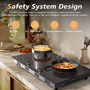 Disaenvir 2 Burner Electric Cooktop 110V - 24 Inch Ceramic Stove Top Countertop & Built-in, 2000W Two Burner Radiant Electric Cook Top with LCD Touch & Knob Control, Timer, Safety Lock, 120V Plug in