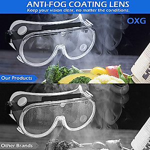 OXG 6 Pack Anti-Fog Safety Glasses Over Eyeglasses，Protective Safety Goggles ANSI Z87.1 Lab Goggles Men Women