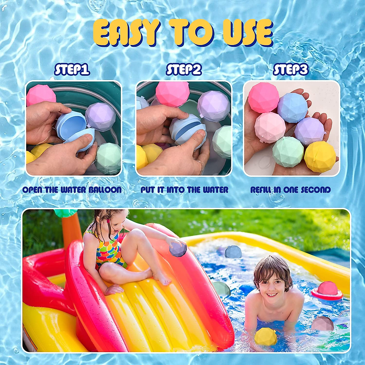 12pack Reusable Water Balloons Quick Fill Silicone Self-Sealing Water Ball, Water Toys for Summer Party Outdoor Pool Garden, 12 Pack