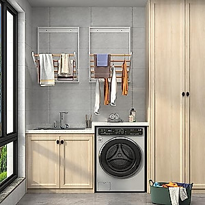 Facilehome Wall Mounted Clothing Rack,Laundry Clothes Drying Rack Foldable,Wood Drying Rack for Hanging Clothes Space Saving,White