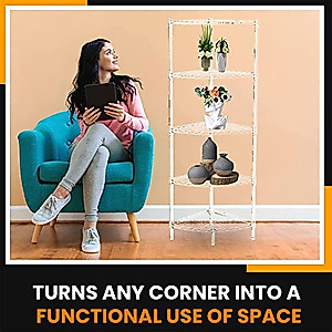 Juggernaut Storage White 5-Tier Corner Steel Wire Shelving Unit (14 in. W x 47 in. H x 14 in. D), WSCR141447-5WH