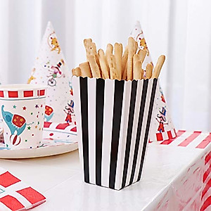 Tomaibaby 24pcs Striped Popcorn Boxes, Black and White Small Paper Popcorn Boxes for Party Supplies