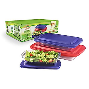 Bovado Glass Bakeware Set + BPA-Free Lids (1QT + 2.2QT + 3QT) | 3 Baking Dishes + Lids | Premium Rectangular Glass Baking Dishes for Casseroles, Lasagna, Leftovers & Cooking | Essential Kitchen Items