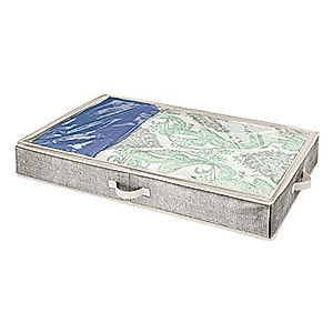 mDesign Soft Fabric Under Bed Storage Organizer Holder Bag for Clothing, Accessories, Linen - Easy-View Top Panel, Attached 2-Way Zippered Lid, Side Handles - 4 Pack - Black/Cream/Beige