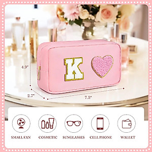 TOPEAST A-Z Personalized Makeup Bag, Chenille Letters Cosmetic Toiletry Bag | Nylon Cosmetic Pouch Bag | Portable Waterproof Travel Organizer Initial Preppy Makeup Pouch Teen Girl Gifts, Letter C