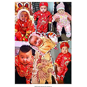 FANCYKIDS Baby Infant Newborn Boys Girls Chinese Years Lunar Asian Tang Qipao Shirt Top Outfit Romper with Hat (REDDRAGON, 0 to 2 Months)
