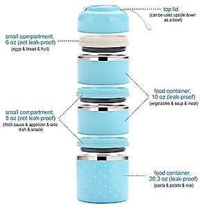 TiLeMiun Stackable Bento Lunch Box,Stainless Steel Lunch Containers With Lunch Bag & Utensil,Portable Leakproof Food Containers For Adults Kids School Picnic (Blue)