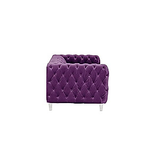 Iconic Home Modern Contemporary Tufted Velvet Down-Mix Cushons Acrylic Leg Sofa, Purple