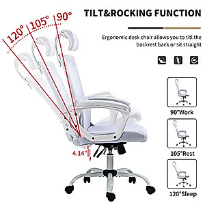 Home Office Chair, Ergonomic Mesh Desk Chair, High Back Computer Chair with Adjustable Headrest,Lumbar Support, Tilt Function,Swivel Rolling, Soft PU Armrest Task Chair Home Office Desk Chairs, White