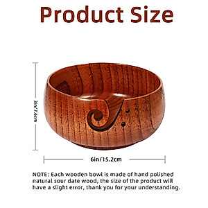 Wooden Yarn Bowl, 6" x 3" Knitting Yarn Bowl with Holes, Handmade Rounded Edge Yarn for Crocheting, Yarn Storage Bowl Holder for DIY Knitting, Knitting and Crochet Supplies