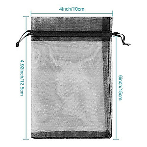 Hopttreely 100PCS 4x6 (10x15cm) Sheer Drawstring Gift Bags, Black Organza Wedding Party Favor Pouches Jewelry Christmas Festival Gift Bags