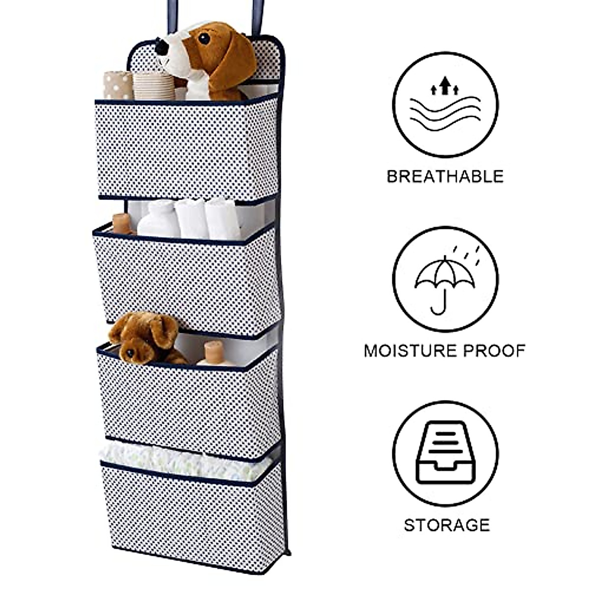 BluOcnMkt 4-Shelf Hanging Closet Organizer Door Hanging Shoe Organizer for Storing Shoes, Cosmetics, Stationery, Sundrie (Blue Dot)