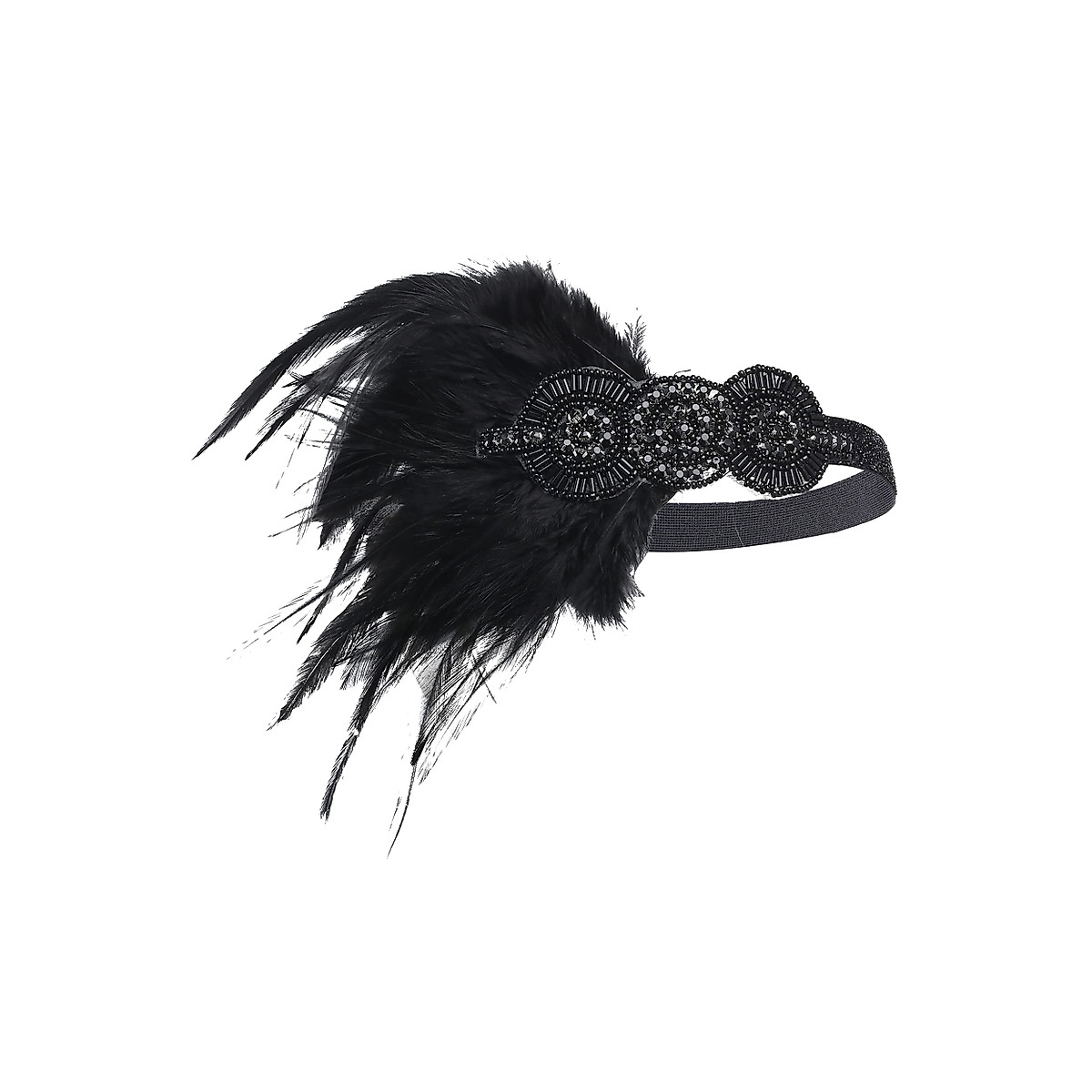 BABEYOND 1920s Flapper Headpiece Roaring 20s Great Gatsby Headband Vintage Feather Headband 1920s Flapper Gatsby Hair Accessories for Party (Black)